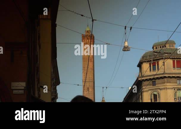 Bologna, Italy - circa 2018: Via Rizzoli street view with famous Two ...