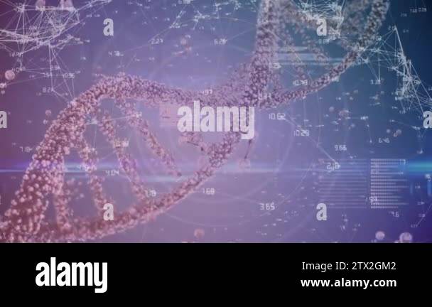 Animation of a turning 3d DNA strand with data and pulsating ring on ...