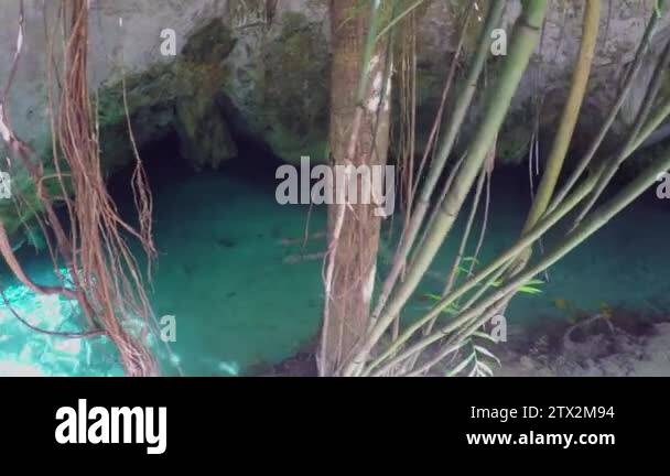 CLOSE UP Beautiful young woman swimming in stunning crystal clear river ...