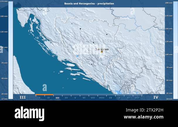 Precipitation by month in the Bosnia And Herzegovina area with animated ...