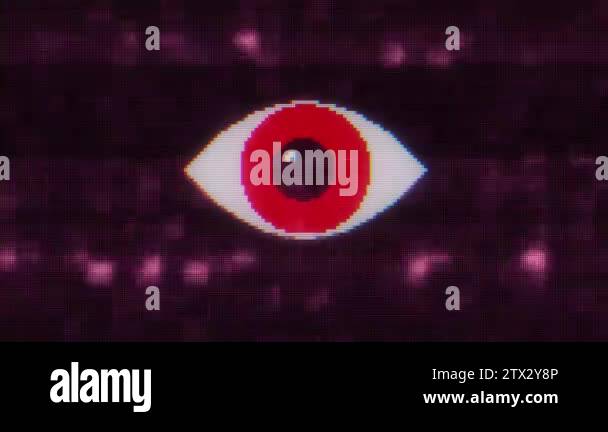 pixel eye symbol on glitch lcd led screen display background animation ...