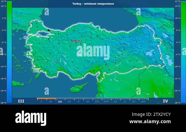 Minimum temperature by month in the Turkey area with animated legend ...