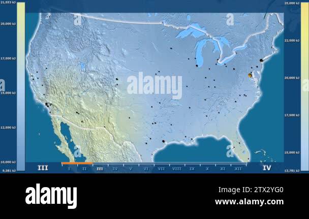 Solar radiation by month in the United States Mainland area with ...