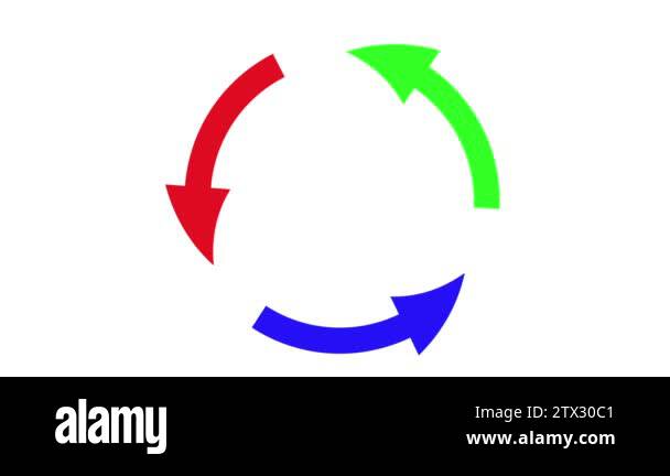 Rotating colored circle with arrows isolated on white background. 2d ...