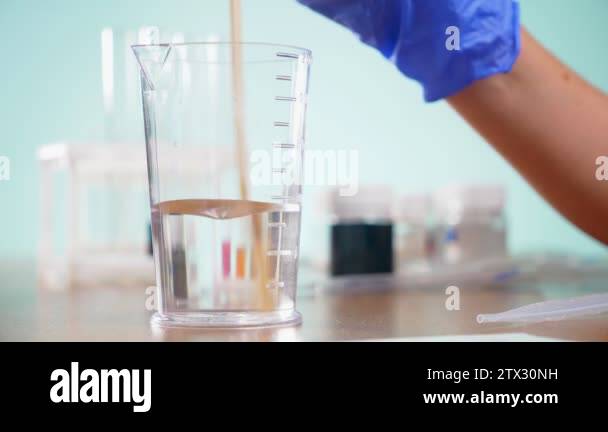 chemical experiments, laboratory test tubes with reagents. 4k, close-up ...