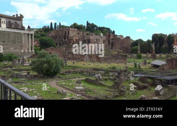 Rome, view and details of the ruins of the Roman Forum which together ...