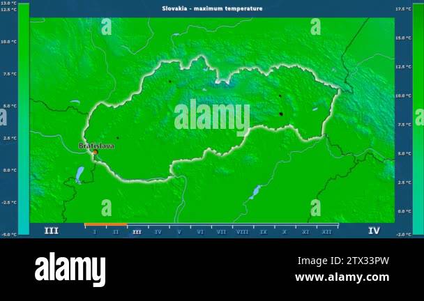 Maximum temperature by month in the Slovakia area with animated legend ...