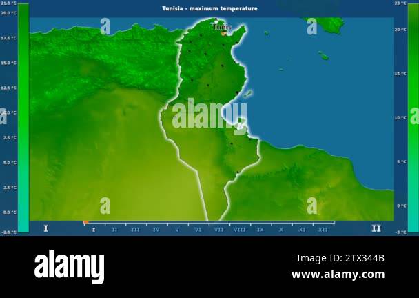 Maximum temperature by month in the Tunisia area with animated legend ...