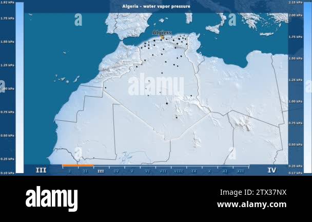 Water vapor pressure by month in the Algeria area with animated legend ...