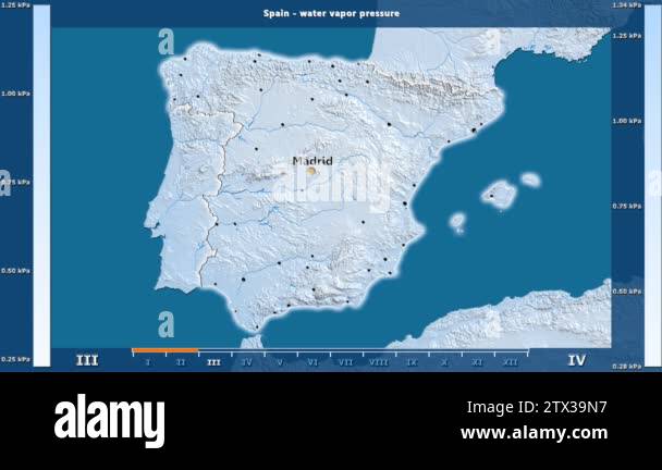 Water vapor pressure by month in the Spain area with animated legend ...