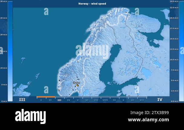 Wind speed by month in the Norway area with animated legend - English ...