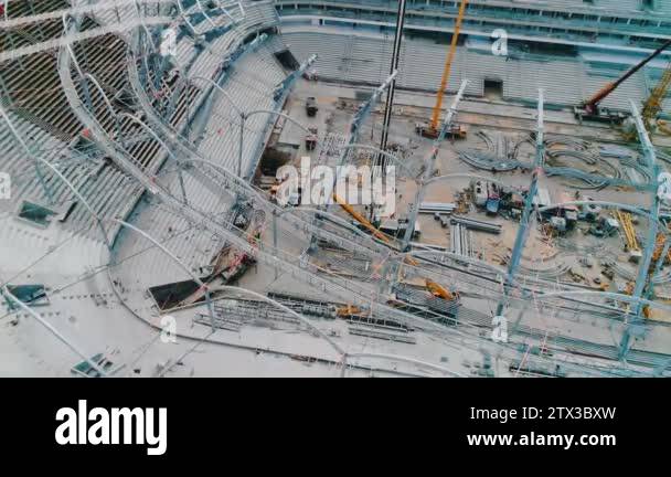 Cable-stayed roof structures of a football stadium Stock Video Footage ...