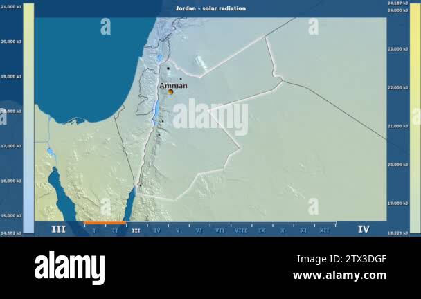 Solar radiation by month in the Jordan area with animated legend ...