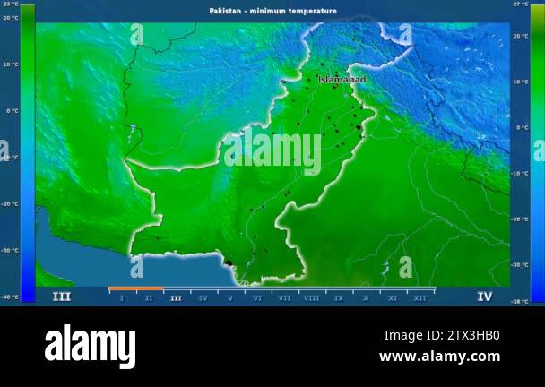 Minimum temperature by month in the Pakistan area with animated legend ...