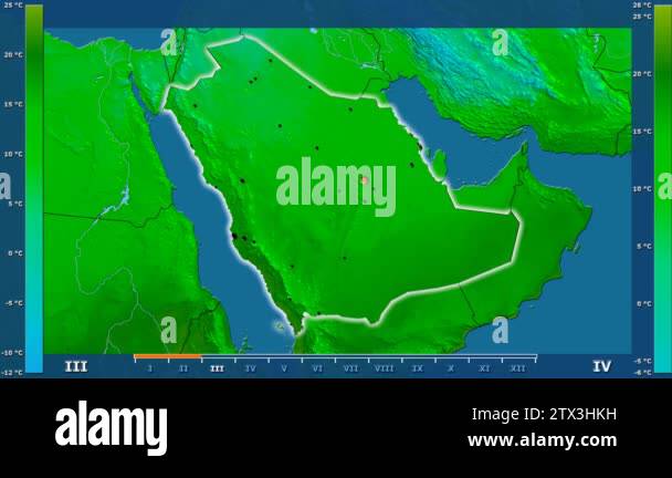 Minimum temperature by month in the Saudi Arabia area with animated ...
