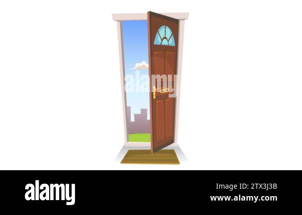 Door Opening With Background/ 4k animation of a cartoon front door ...