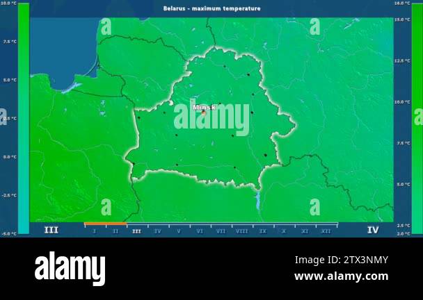 Maximum temperature by month in the Belarus area with animated legend ...