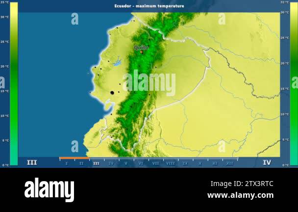 Maximum temperature by month in the Ecuador area with animated legend ...