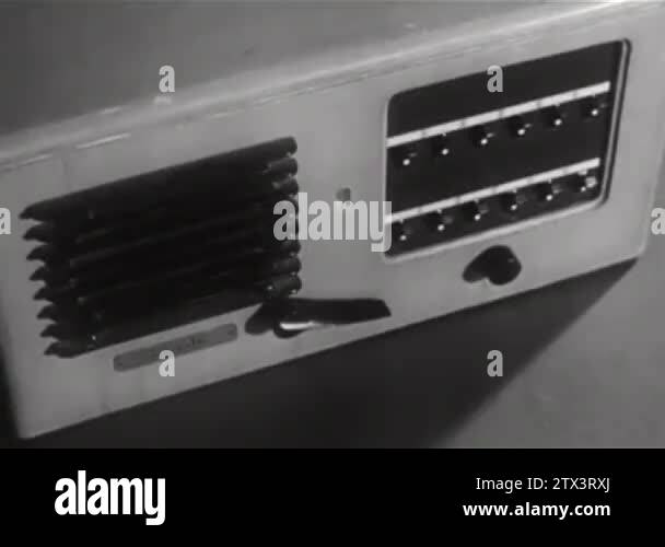 Close-up of male hand turning on teletalk intercom, 1950s Stock Video ...