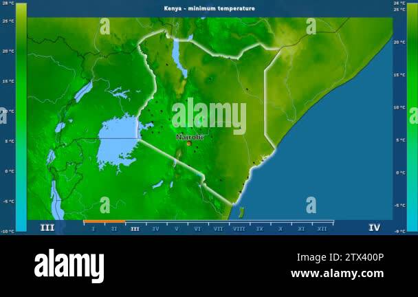 Minimum temperature by month in the Kenya area with animated legend ...