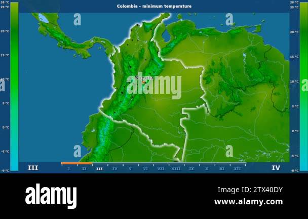 Minimum temperature by month in the Colombia area with animated legend ...