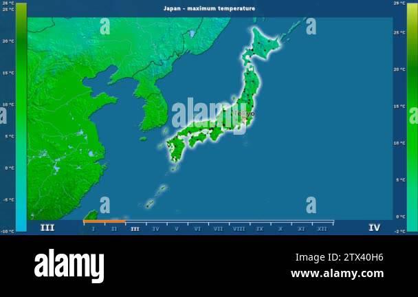 Maximum temperature by month in the Japan area with animated legend ...