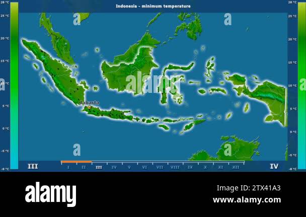 Minimum temperature by month in the Indonesia area with animated legend ...