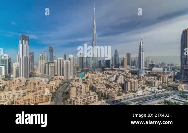 Dubai Downtown skyline timelapse with Burj Khalifa and other towers ...