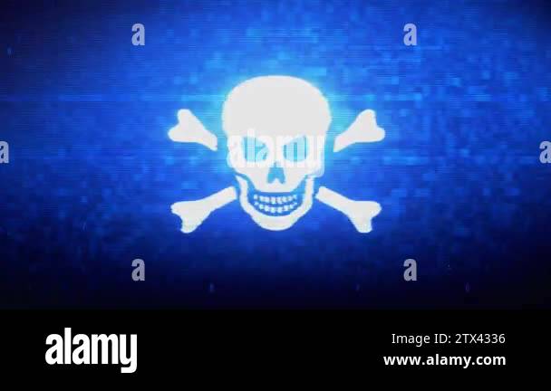Skull And Crossbones Symbol Digital Pixel Noise Error Animation Stock ...