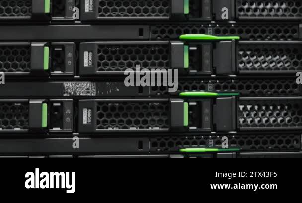 Server rack cluster in a data center. Supercomputer. Network servers in ...