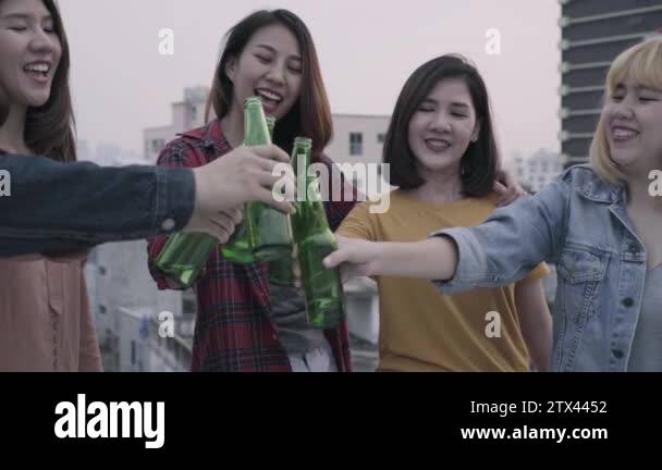 Slow motion - Group of young asian women and man people dancing and ...