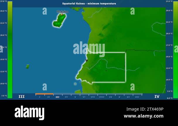 Minimum temperature by month in the Equatorial Guinea area with ...