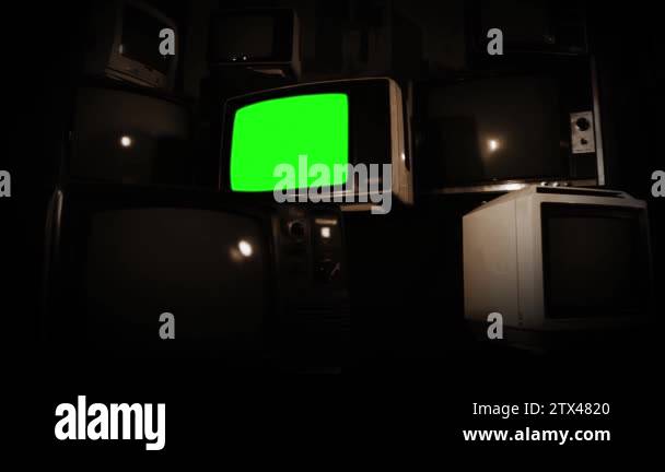 Old Tv Green Screen With Many Tvs. Sepia Tone. Ready to replace green ...