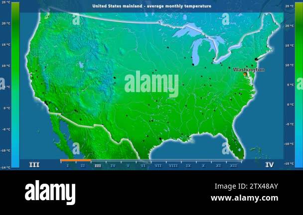 Average temperature by month in the United States Mainland area with ...