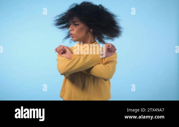 Angry annoyed woman raising hand up to say no stop. Sceptical and ...