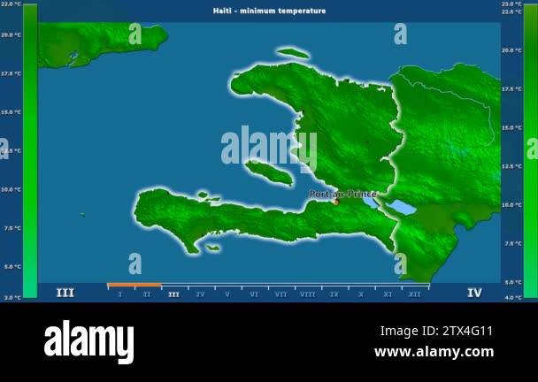 Minimum temperature by month in the Haiti area with animated legend ...