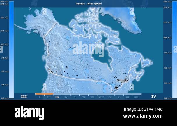 Wind speed by month in the Canada area with animated legend - English ...