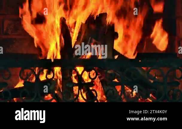 Burning Wood In The Fireplace, Fire flame close up, A fire starts to burn in a fireplace Stock ...