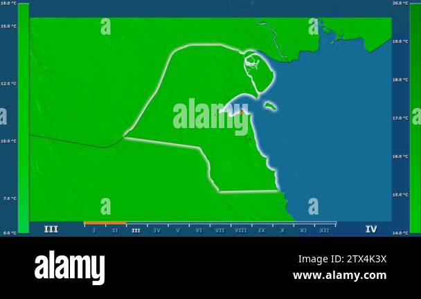 Minimum temperature by month in the Kuwait area with animated legend ...