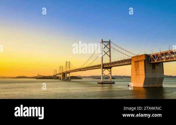 Sunset time lapse of Seto-Ohashi Bridge linking Kagawa and Okayama ...