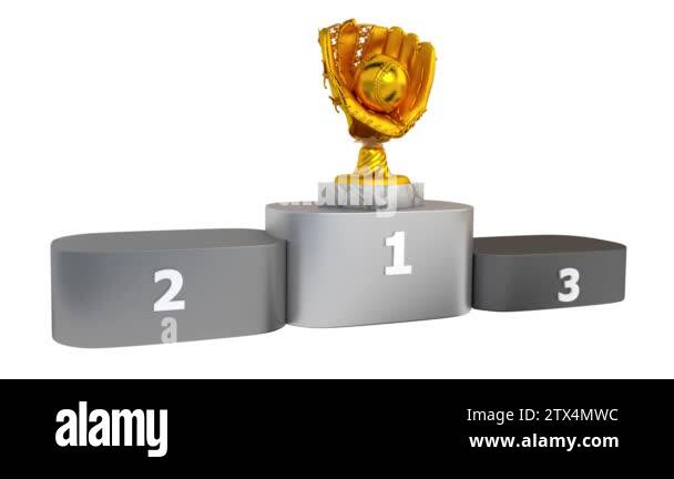 Baseball Gold Silver and Bronze Trophies with Glove and Ball Appear on ...
