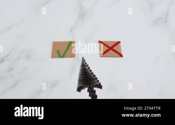 decision taking concept, hand with cursor icon in front of multiple ...