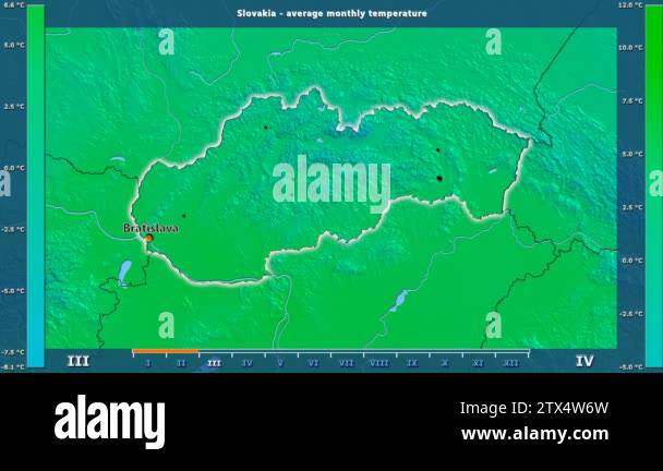 Average temperature by month in the Slovakia area with animated legend ...