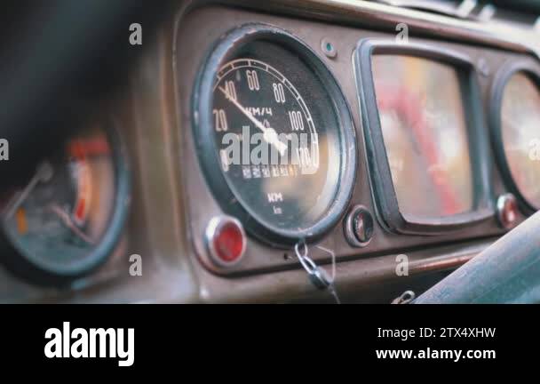 Old Truck Dashboard, Speedometer, and other Indicators. Vintage ...