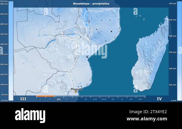 Precipitation by month in the Mozambique area with animated legend ...