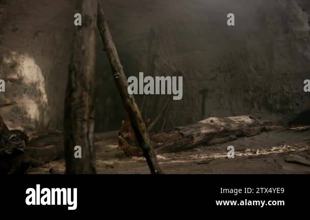 Primeval Caveman Wearing Animal Skin Holds Stone Hammer Looks Around ...