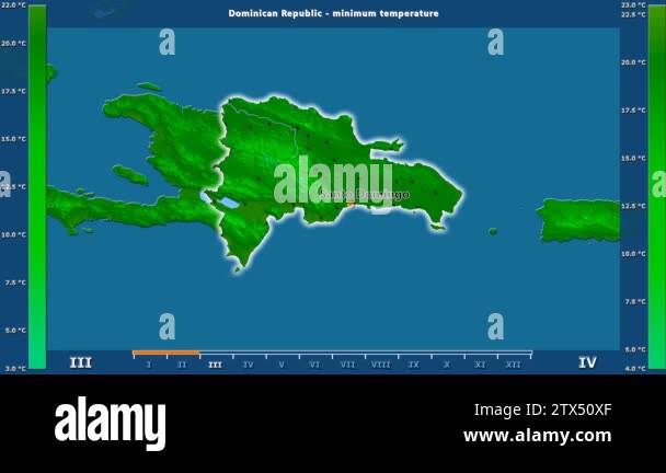 Minimum temperature by month in the Dominican Republic area with ...