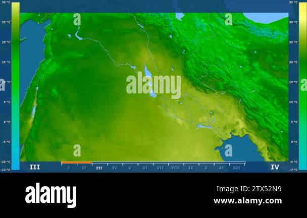 Maximum temperature by month in the Iraq area with animated legend ...