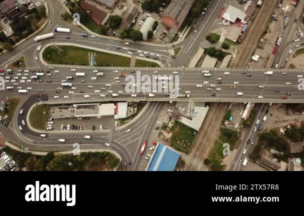 Drones Eye View - abstract road traffic jam top view, transportation ...