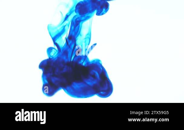 Blue food color ink drop in water on white background. Abstract food ...